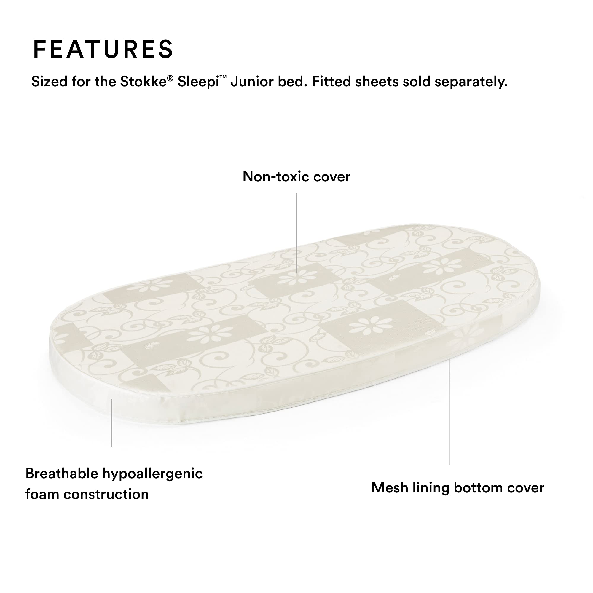 Stokke Sleepi Junior Mattress, White - Made from Breathable, Hypoallergenic Foam - Provides Support & Comfort - Includes Soft, Non-Toxic Cover