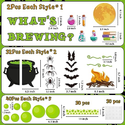 CPicdn 132Pcs Halloween Classroom Bulletin Board Decoration Set, Halloween Cauldron What’s Brewing Decoration Spider Bat Moon Cutouts Trick or Treat Party Supplies for School Classroom Home Wall Decor