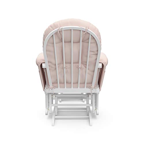 Storkcraft Premium Hoop Glider and Ottoman (White Base, Pink Cushion) – Padded Cushions with Storage Pocket, Smooth Rocking Motion, Easy to Assemble, Solid Hardwood Base