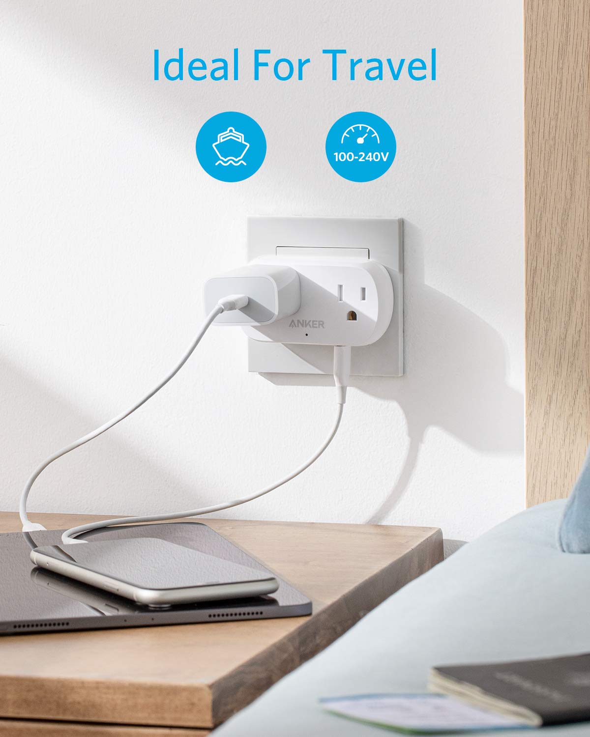 Anker Outlet Extender with USB Wall Plug, PowerExtend USB Plug 2 Mini Charger with 2 Outlets, 2 USB Ports, and PowerIQ Technology, Compact for Travel, Desk, and Cruise Essentials