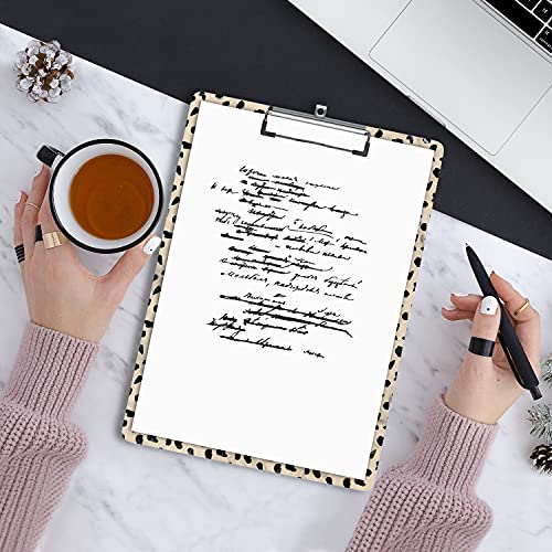 Cute Clipboard with Designs Wood A4 Letter Size Hardboard Office Clipboards, Retractable Hole for Hanging Decorative Clip Board - Cheetah Spots(12.4" x 8.9")
