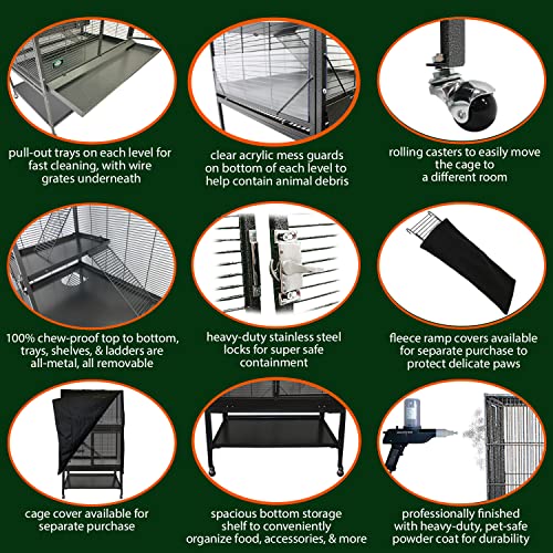 Durable All-Metal Mansion Cage for Chinchillas, Rats, Ferrets, Degus (2-Level)