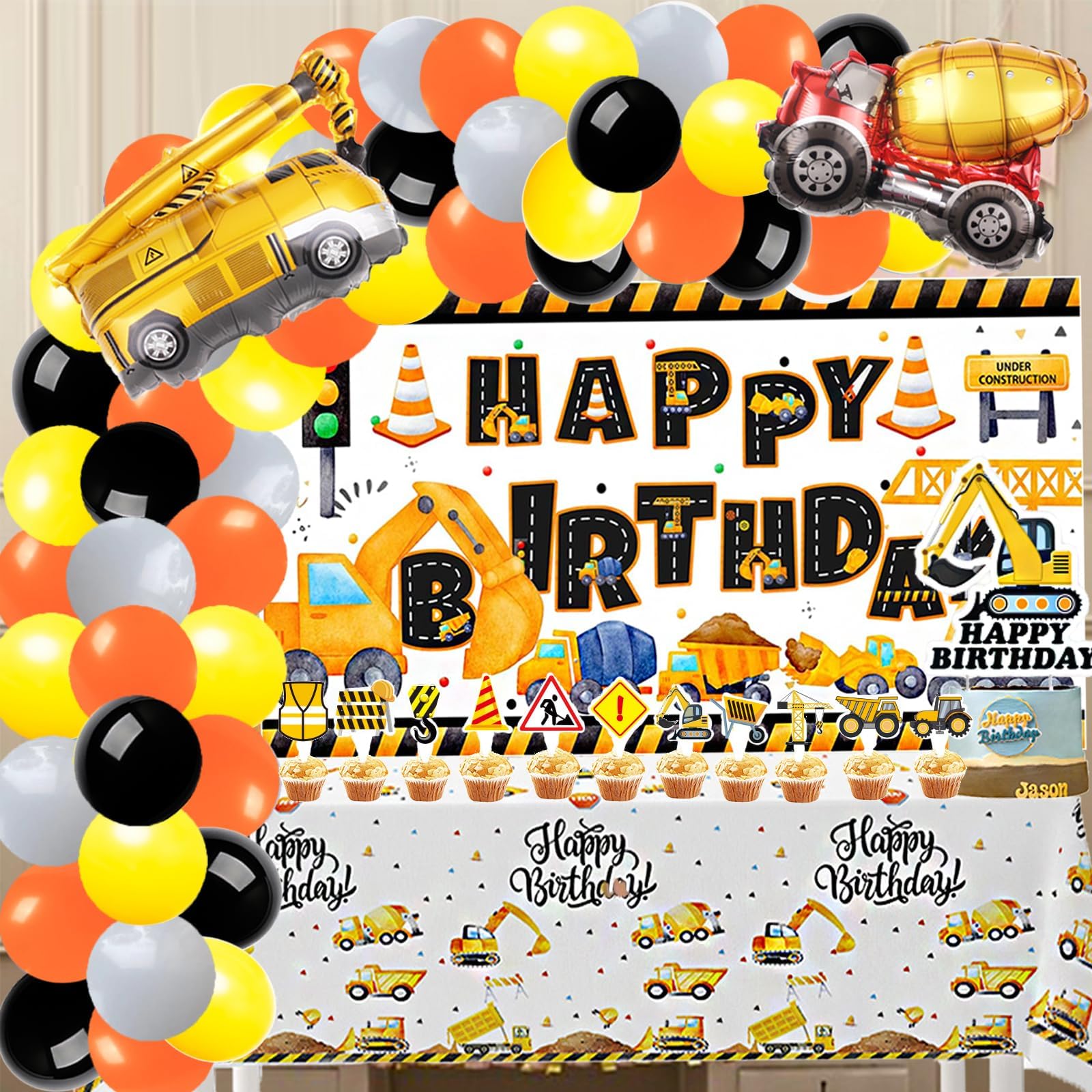 Construction Party Decorations Construction Birthday Party Supplies Construction Theme Balloon Garland Include Tablecloth Backdrop, Tablecloth, Banner for Dump Truck Party Decorations