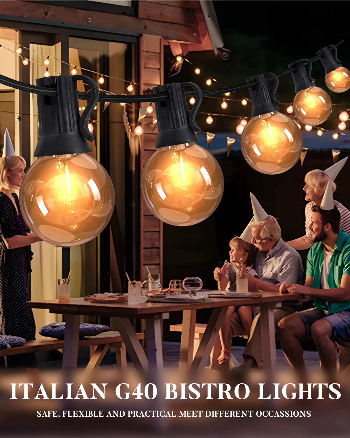 Lightdot 100Feet Outdoor String Lights for Patio, LED G40 Bistro Light 2700K with 34 Edison Shatterproof Bulbs(2 Spare), Commercial Waterproof Backyard Hanging Light for Backyard Party