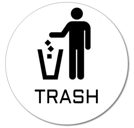 Recycle & Trash Stickers (2 Trash + 2 Recycle, Premium Quality) for Use on Trash Cans & Recycle Bins of All Types; 4" Round with Adhesive on Back (2 White Trash + 2 Green Recycle)