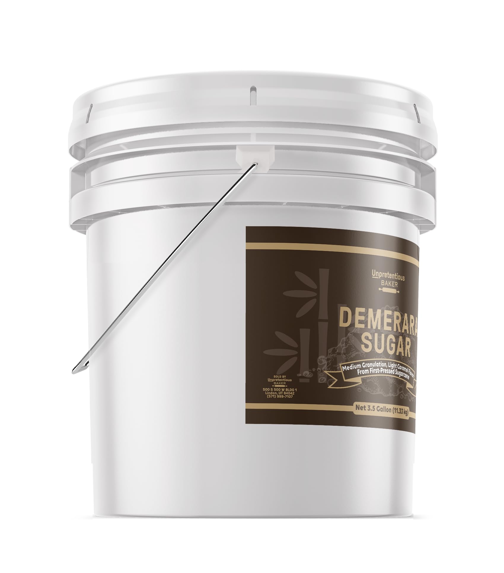 Demerara Sugar By Unpretentious Baker, 3.5 Gallon Bucket, Food Storage, Raw First-Pressed Sugarcane Crystals For Drinks & Baking (25 Pounds)