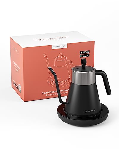 CROWNFUL Smart Electric Gooseneck Kettle with 4 Variable Presets, ±1℉ Temperature Control, 0.8L Capacity, 1200W Quick Heating, 100% Stainless Steel, Pour Over Coffee Kettle, Alexa Control