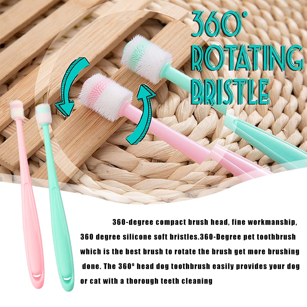 Thinslimer 4 Pack Cat & Dog Toothbrush 360 Degree Cleaning Soft Bristled Brush Dental Care Protect Teeth Deep Pet Tooth Easy to Carry Cleaning Tools for Pet Cat Dogs (Pink+Green)