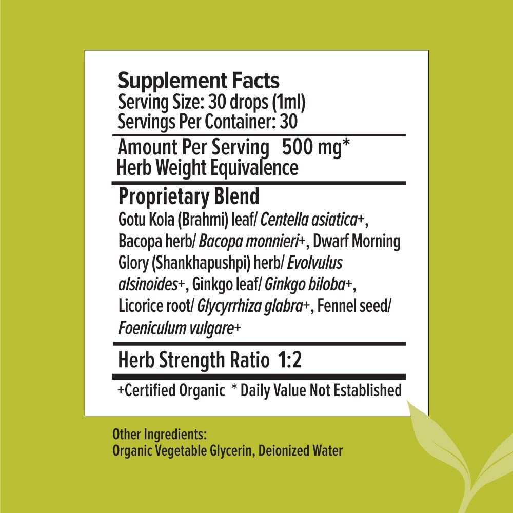 Banyan Botanicals Organic Focus Liquid Extract, USDA Certified Organic, Ayurvedic Herbal Nootropic Formula Designed to Provide Mental Support When You Need to be Focused, Aware, and Alert.