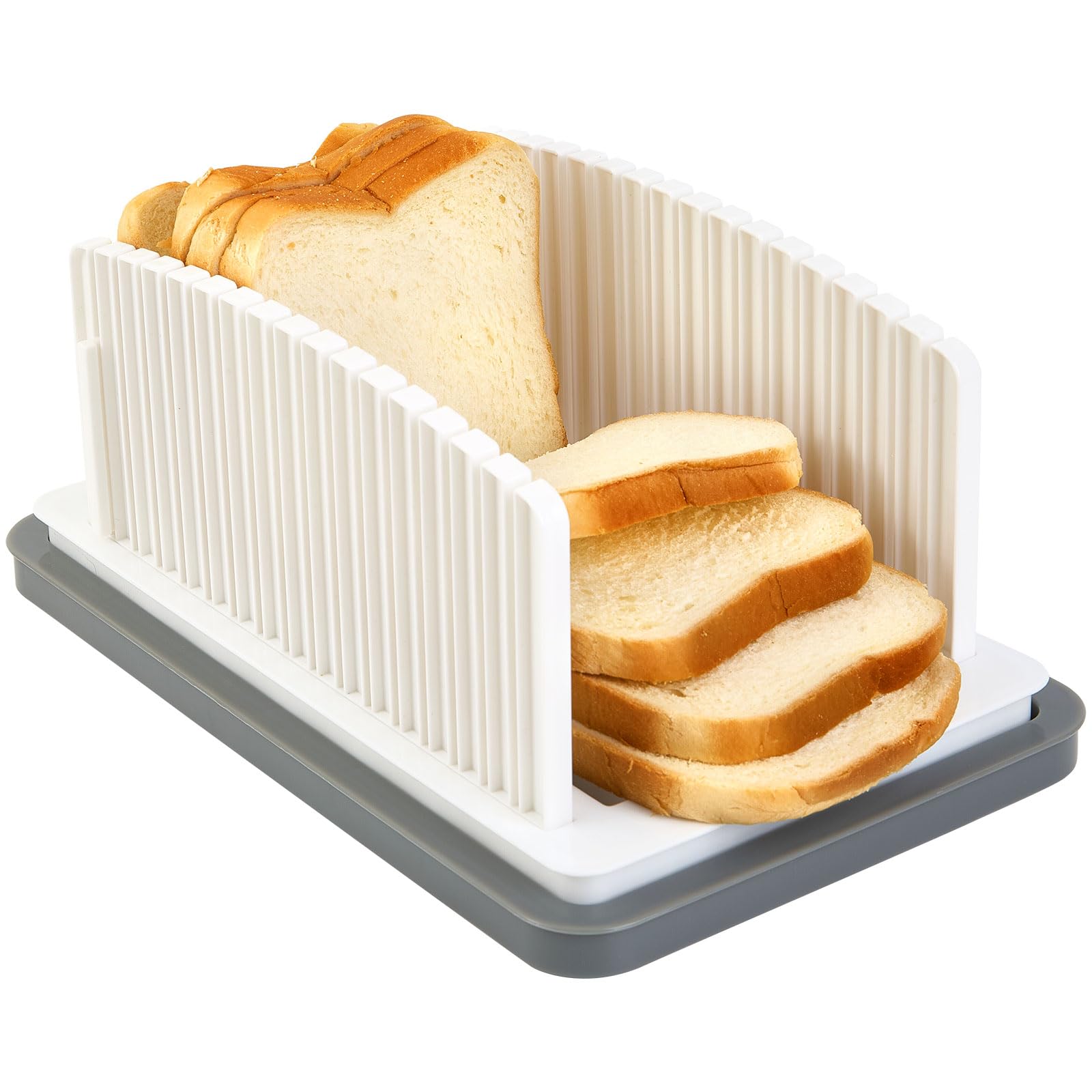 Bread Slicer for Homemade Bread, Raipeu Bread Slicing Cutting Guide Adjustable Width Length, Compact Bread Slicer Guide with Crumb Tray for Sourdough Round, Cakes, Bagels