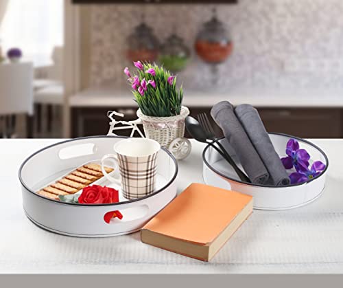 Decorative Coffee Table Tray,Galvanized Round Serving Tray for Living Room, Round Metal Tray for Ottoman or Side Table, Charcuterie Board or Cheese Platter,Set of 2 Countertop Fruit Tray Baskets