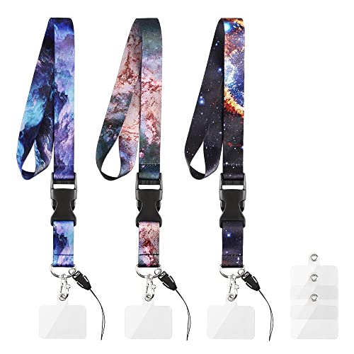 FGY Cell Phone Lanyard for Around Neck, 3 Pieces Starry Sky Neck Strap with 6 Clear Tether Tabs, Detachable Neck Strap Lanyard for Phone with Release Buckle for Men Women Teen, Fit for Most Smartphone