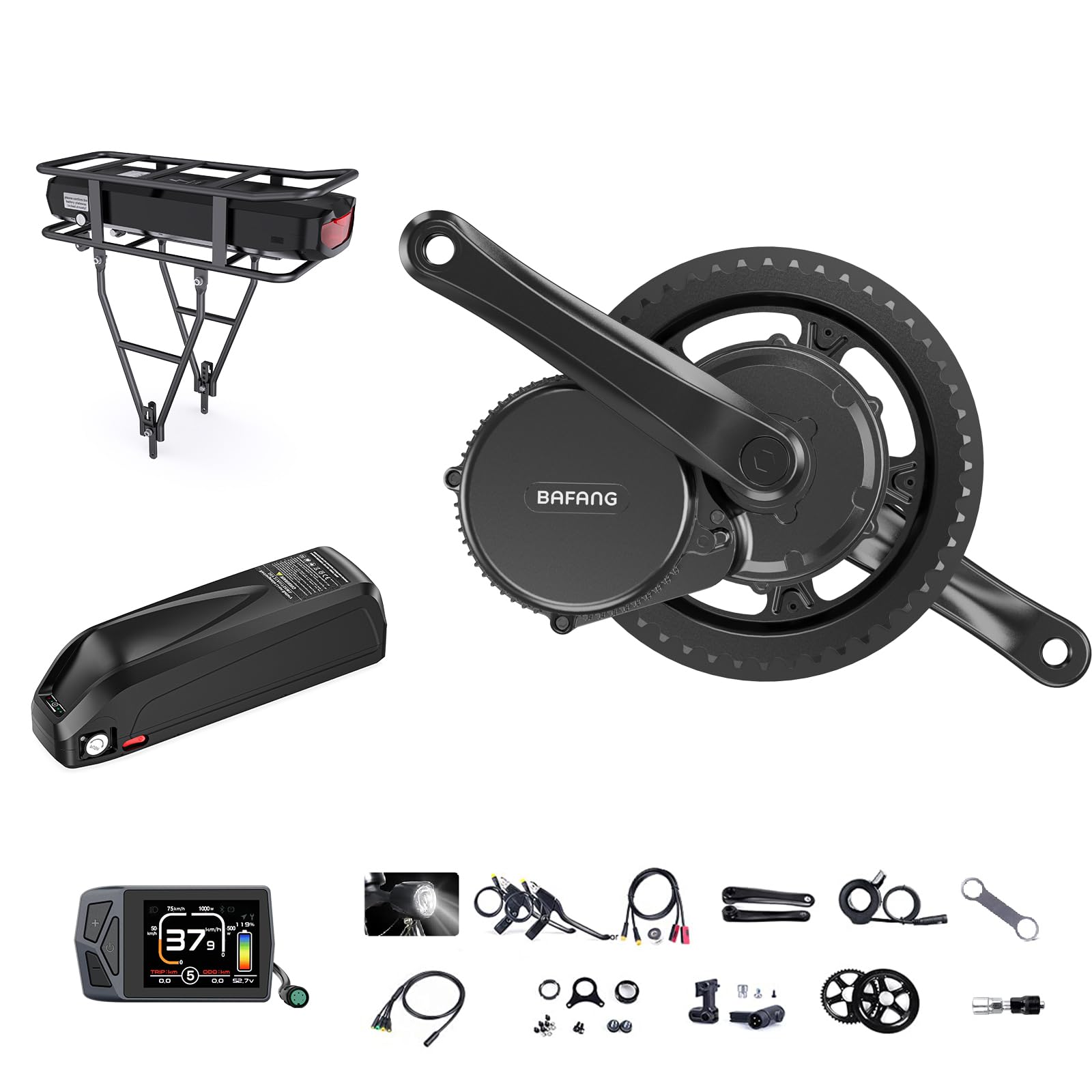 BAFANG BBS02B 48V 750W Mid Drive Kit with Battery Optional 8fun eBike Conversion Kit with LCD Display (C18 Display, Motor kit+42T Chainring+Shark Battery 52V 14Ah)