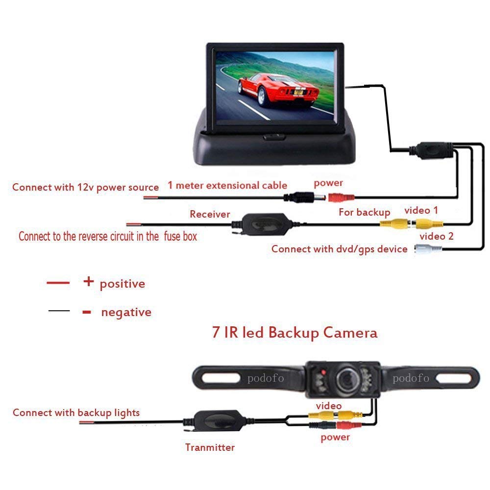 Backup Camera for Car Wireless HD 1080P 4.3'' Rear View Mirror System IP68 Waterproof Reverse Cam Kit for Car Trucks Minivans SUV Easy Installation Night Vision DIY Guide Lines