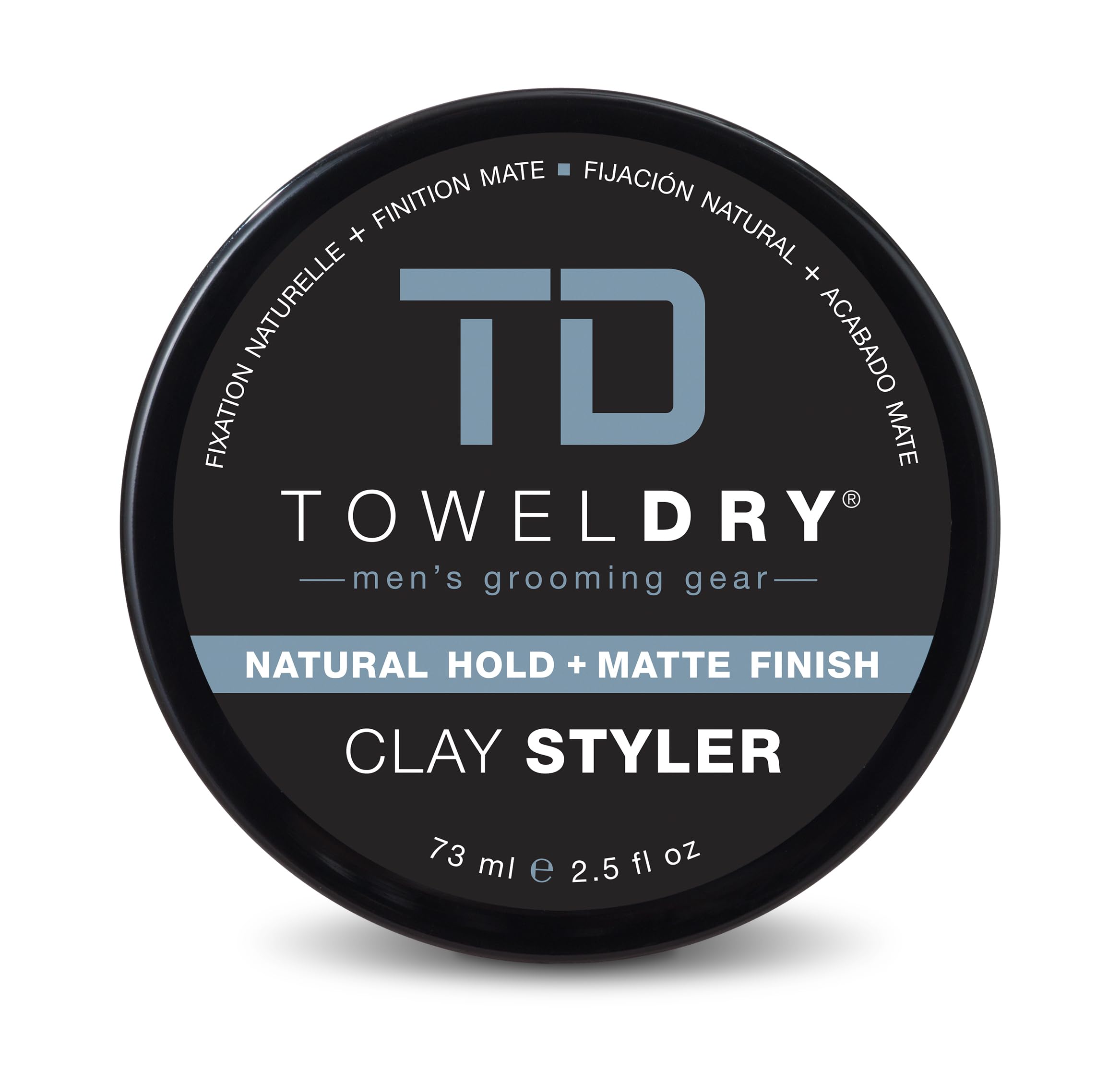TOWELDRY Clay Styler Natural Hold + Matte Finish - Men's Hair Styling Clay Pomade - 5/10 Hold - Fragrance Free Texture - Easy Washout Formula - Men's Grooming Gear, Made in USA, 2.5 fl oz (73ml)