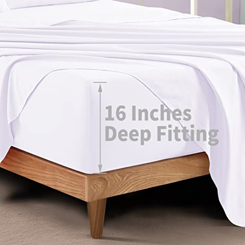 Ersmak Bright White Queen Sheets Set (4 Piece), Super Soft Brushed Microfiber Bed Sheets with 16 Inch Deep Pocket, Egyptian Quality Luxury Bedding Set