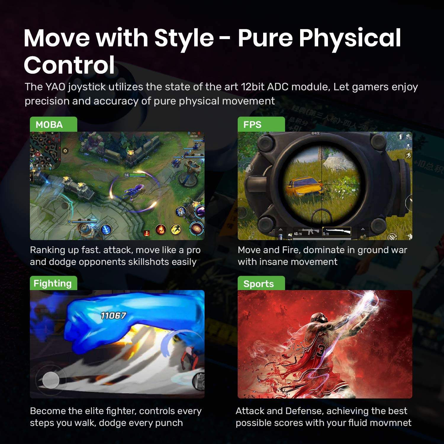 IFYOO YAO L1 Pro Mobile Game Controller Joystick for iPhone (iOS 13.4 or Later), Gaming Gamepad for PUBGG Mobile, Call of Duty Mobile(CODM), Wild Rift, Genshin Impact, with 2 pcs Finger Sleeve - White