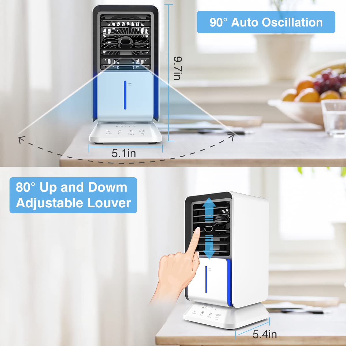 Lafhome Portable Air Conditioner, Mini Oscillating Air Conditioner Personal Small Air Cooler Evaporative Cooler Desk Fan with Timer Function and LED Night Light for Home Office Bedroom Indoor Use