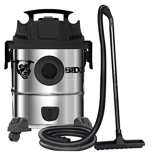 BIDZ 5 Gallon, Powerful 5 Peak HP Motor, 63.5'' Water Lift Suction Power, Heavy-Duty Stainless Steel Semi- Commercial Shop Vacuum System, Commercial Grade 8FT Hose, Black (WD-512-SS-BIDZ)