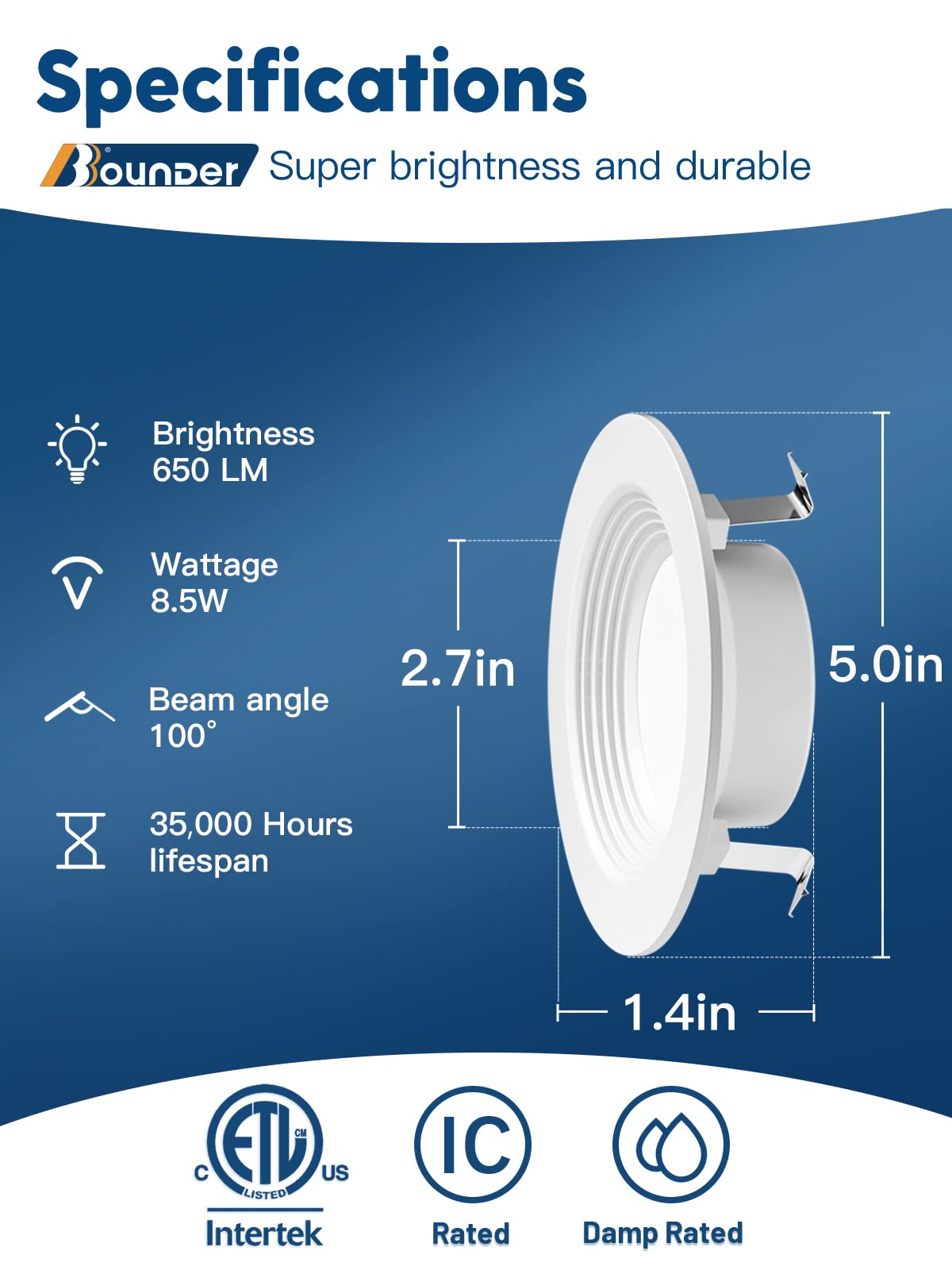 BBOUNDER 12 Pack 4 Inch LED Can Lights Retrofit Recessed Downlight, Baffle Trim, Dimmable, 8.5W=60W, 4000K Cool White, 650 LM, Damp Rated -No Flicker