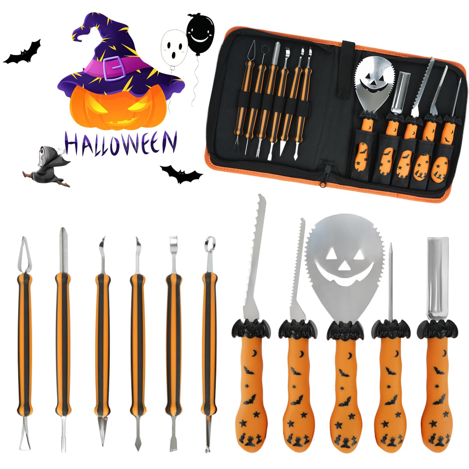 NDLBS Pumpkin Carving Tools Halloween 11 Pcs Professional Pumpkin Carving Set with Storage Bag Upgraded Pumpkin Carving Kit for Halloween Decorations Jack-O-Lanterns Pumpkins