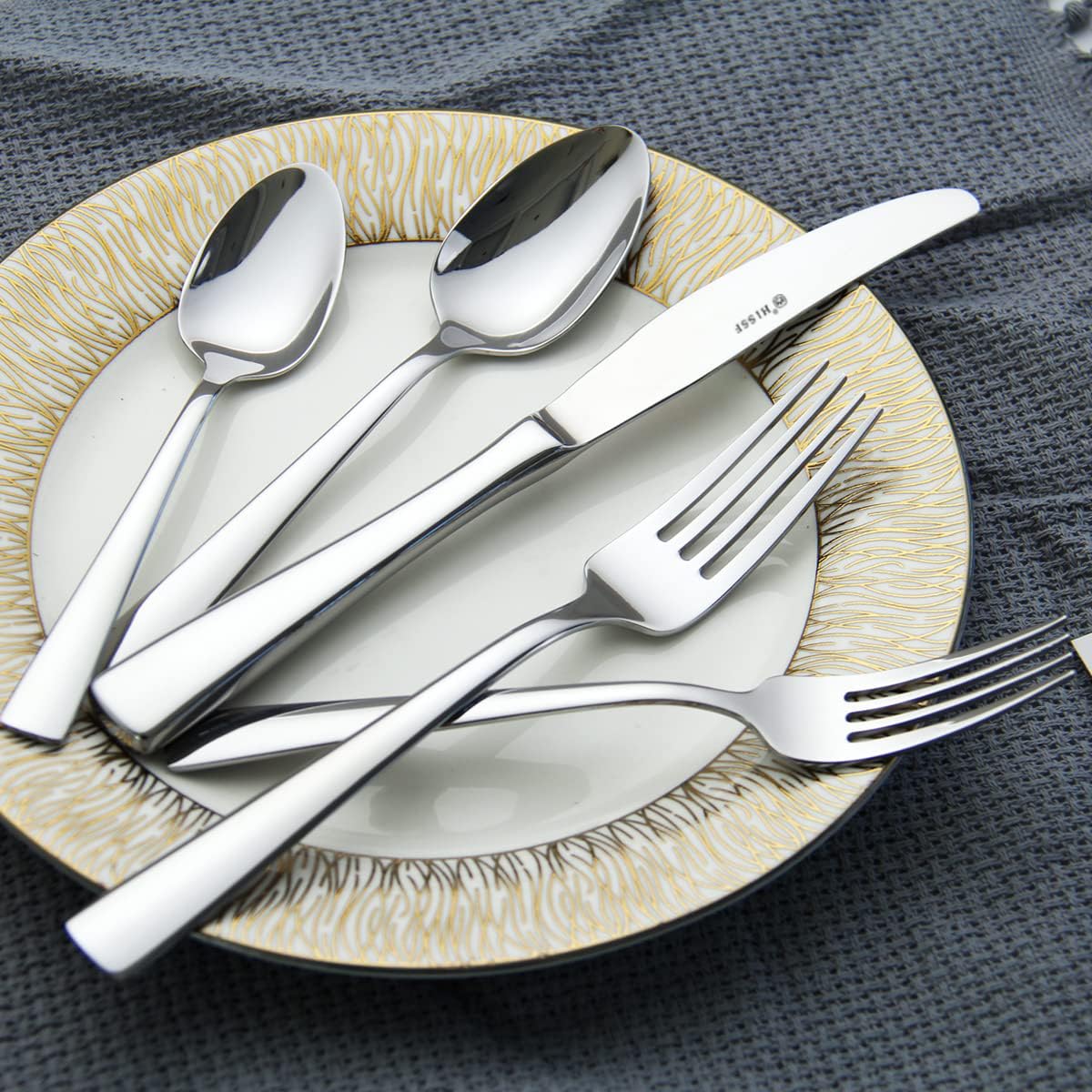 HISSF Cutlery Set, Silverware Set Serive for 6, 30 Pcs Stainless Steel Forks Spoons and Knives Set, Silver