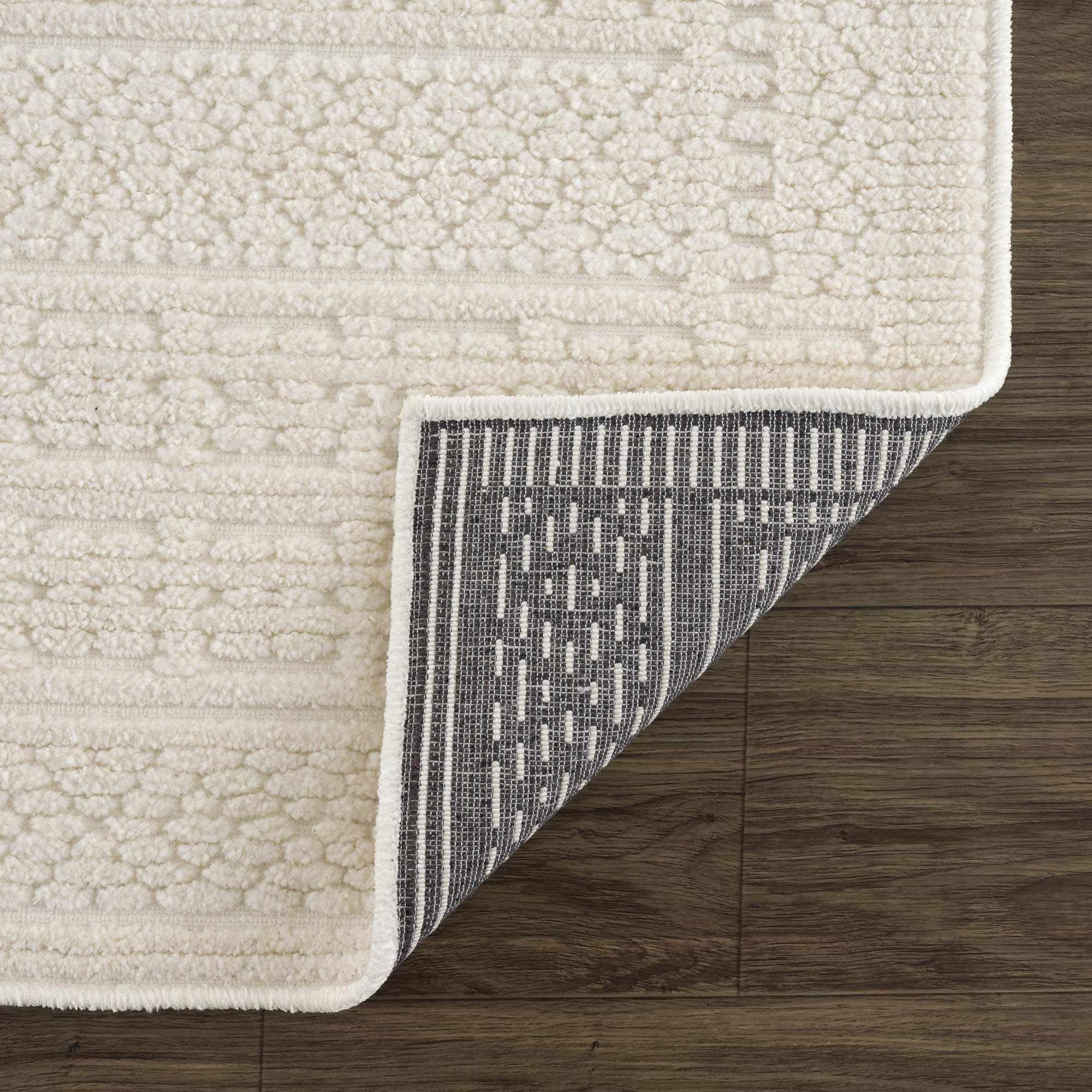 Hauteloom Bahar Living Room, Bedroom Machine Washable Area Rug - Bohemian Modern Farmhouse - Moroccan Transitional - White, Off White, Light Cream - 7'10" x 10'1"