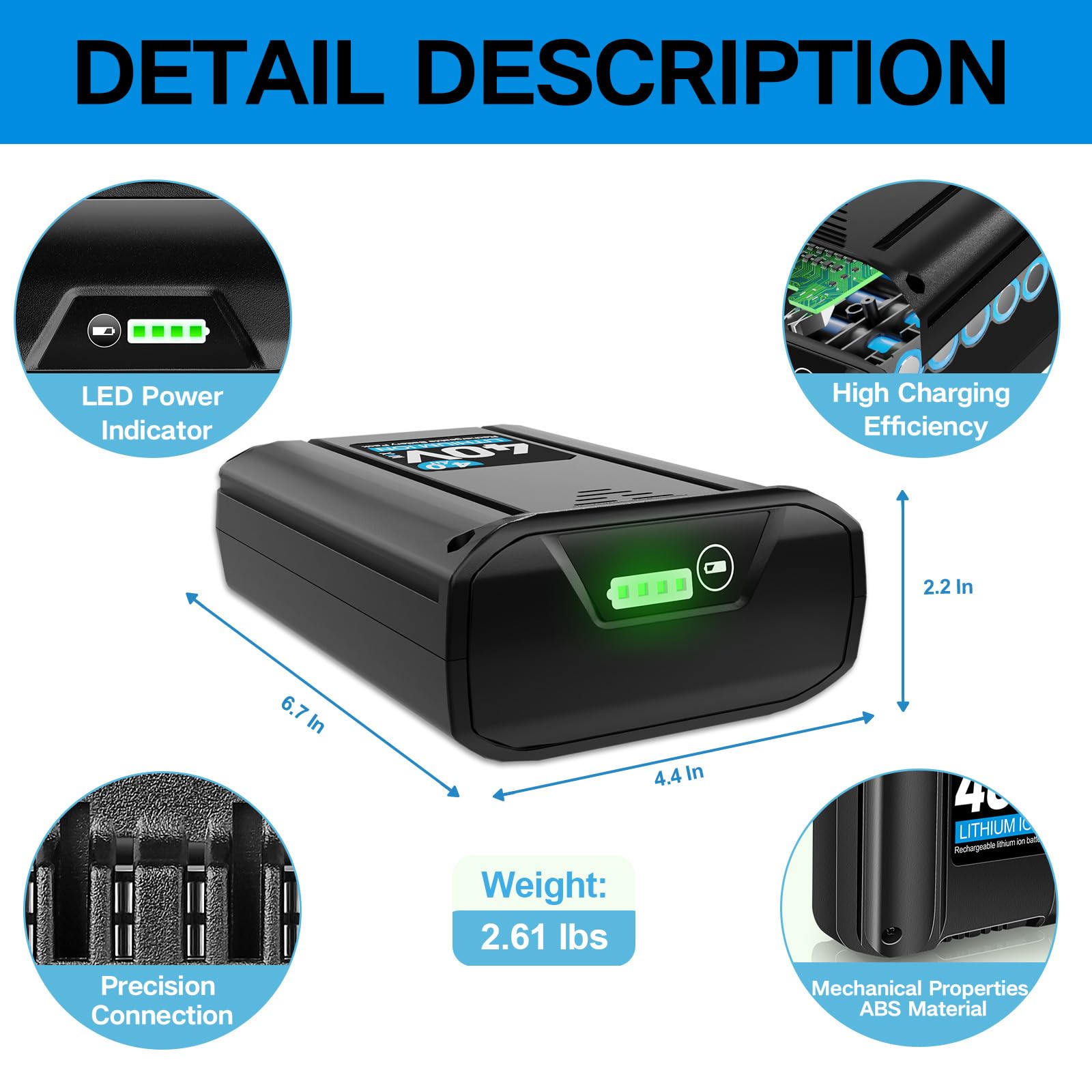 Capowill 40V 3.0Ah Replacement Battery for Kobalt 40V KB2540C-06 Lithium Ion Battery KB440-06 KB440-03 KB640-03 KB240-06 KB240C-06 KB640-06 KB245-06 KB540-06 Cordless Power Tool Battery