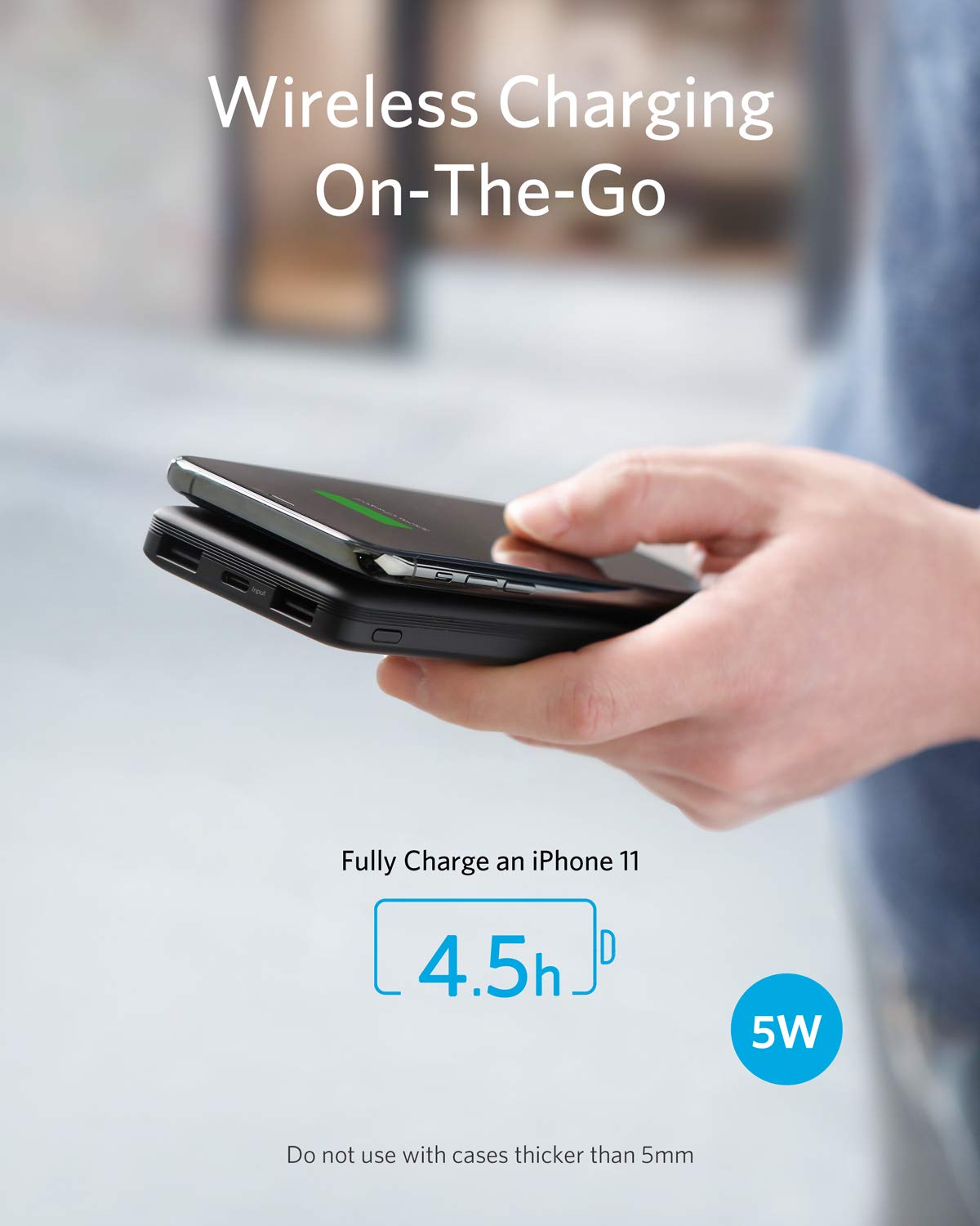 Anker Wireless Power Bank, PowerCore 10,000mAh Portable Charger with USB-C (Input Only), External Battery Pack Compatible with iPhone 12, Mini, Pro, Pro Max, Samsung, iPad 2020 Pro, AirPods, and More.