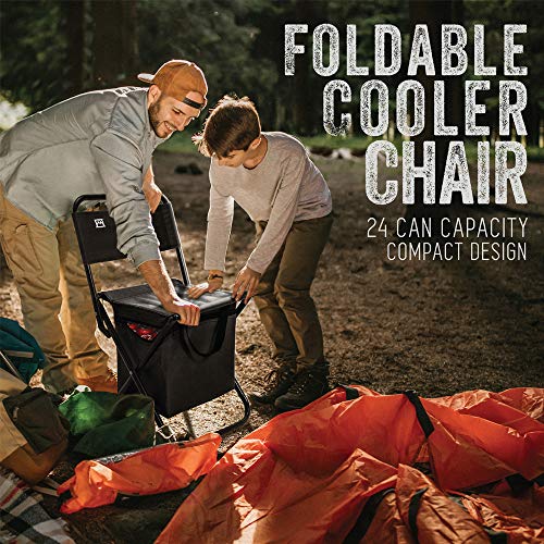 Avalanche Folding Chair with Built-in Cooler - Foldable, Small, Portable for Travel, Outdoor, Camping, Beach with 24 Can Capacity Cooling Bag (Black)