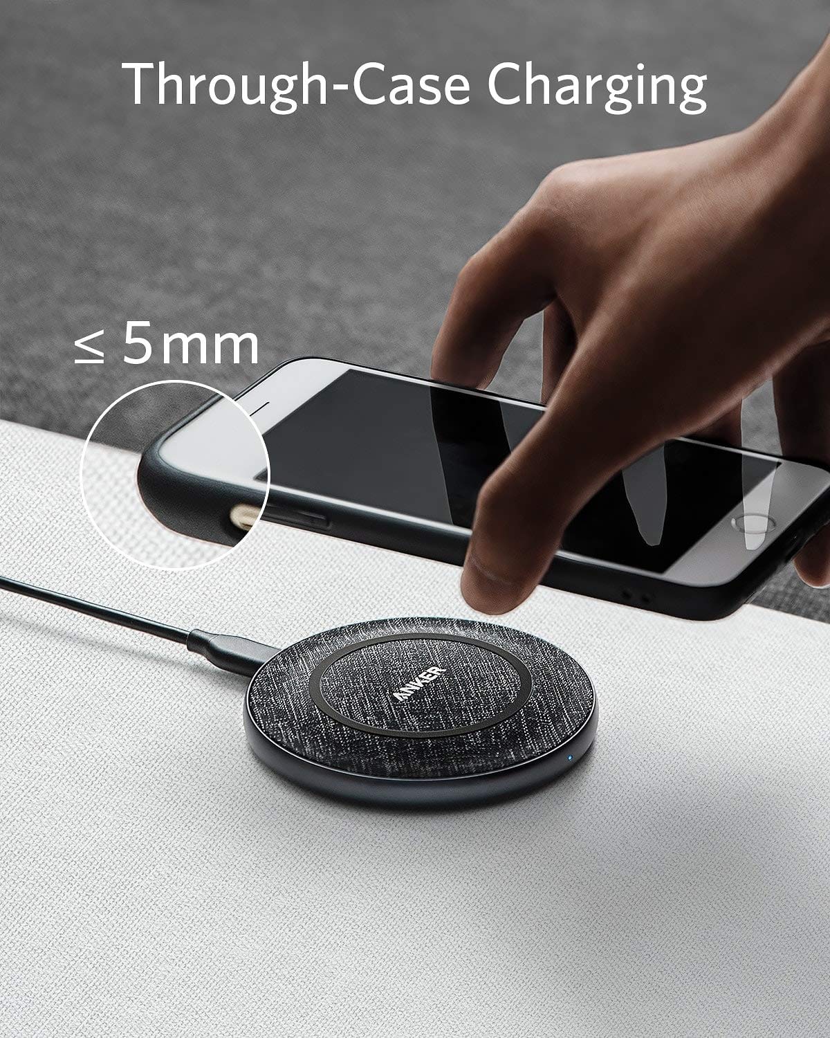 Anker Wireless Charger PowerWave Sense Pad Alloy with Quick Charge 3.0 Adapter, USB-C Input Qi-Certified Fast Wireless Charging for Pixel 3 4 3XL 4XL, iPhone 13/13 Pro / 12/12 Pro Max / 12 Mini