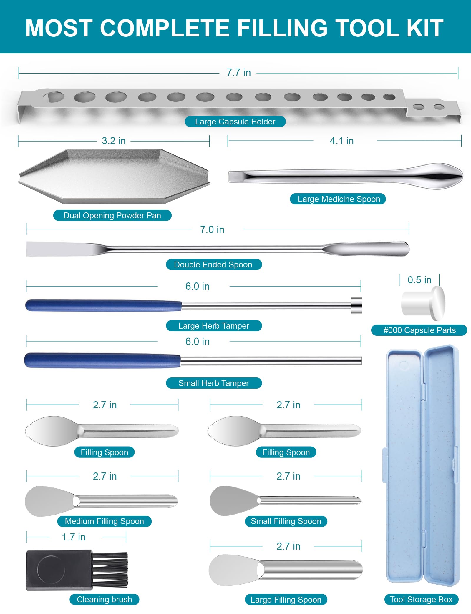 Capsule Filling Machine Kit – Pill Filler Tray Tools for Quickly Maker Empty Gel Capsules All Size 000 00 0 1 2 3 4 5, Lab Spoons Spatula Scoops Tool 13Pcs