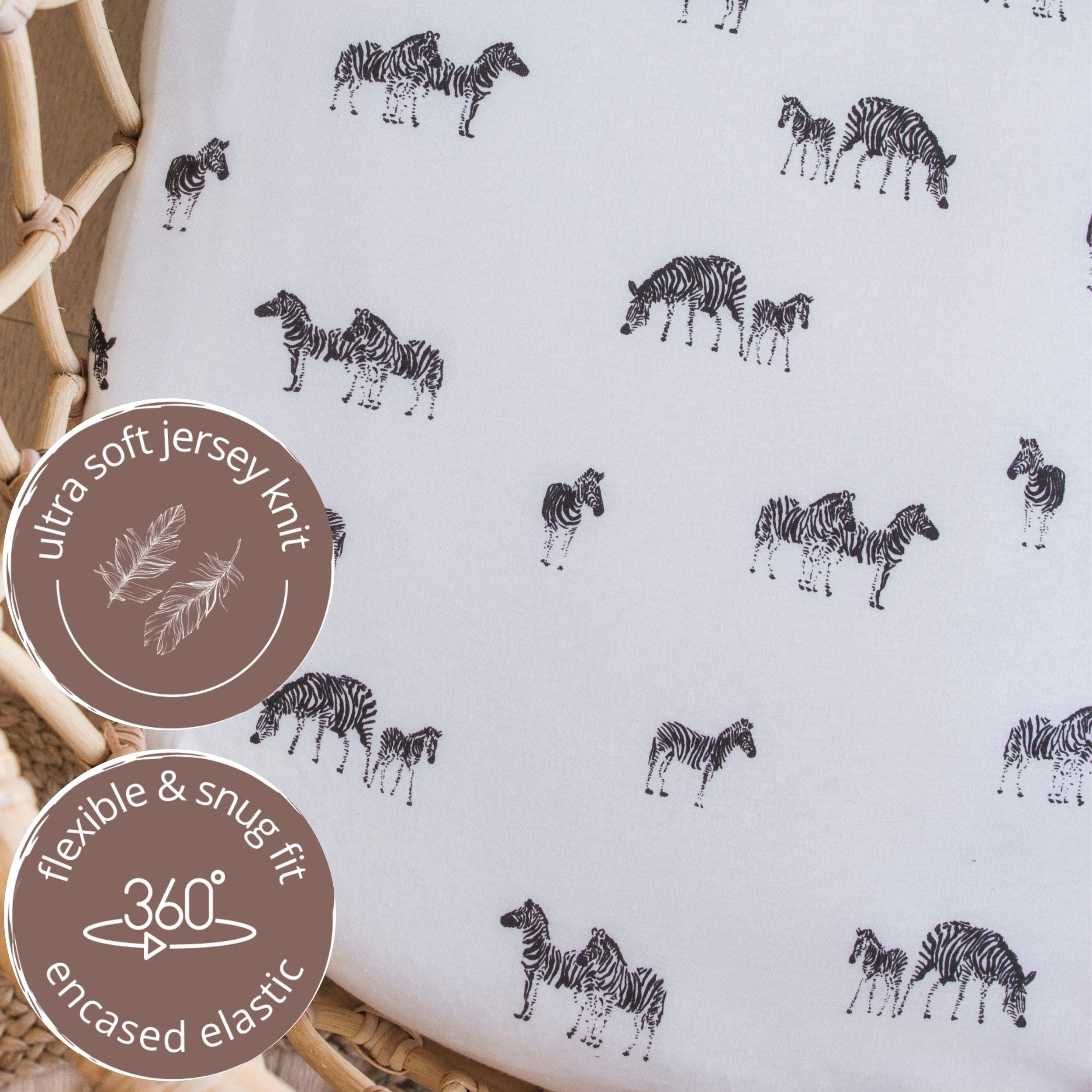 Bassinet Fitted Sheets 33 x 20β Compatible with Mika Micky, Maxi COSI, Ronbei, Amke, Baby Joy, Cloud Baby, Koola Baby Bedside Sleeper β 100% Organic Jersey Cotton β Safari Giraffe β 2 Pack
