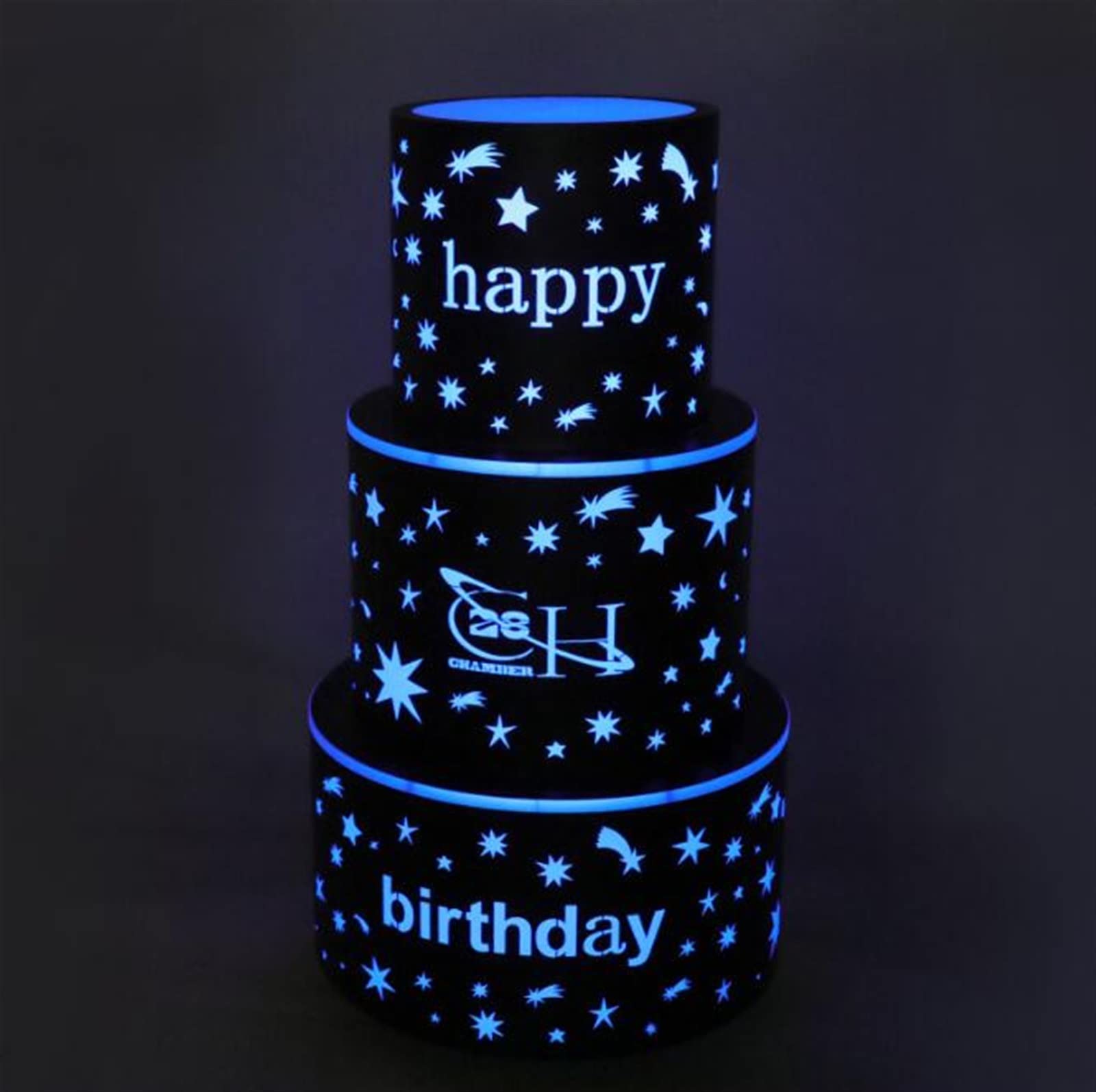 Birthday Cake Three-Tier Champagne Sparklers Bottle Wine Rack Atmosphere Props,Glow Custom Logo Rechargeable Color Flashing,Nightclub Disco Party (Color : RGB, Size : 105 * 60cm)
