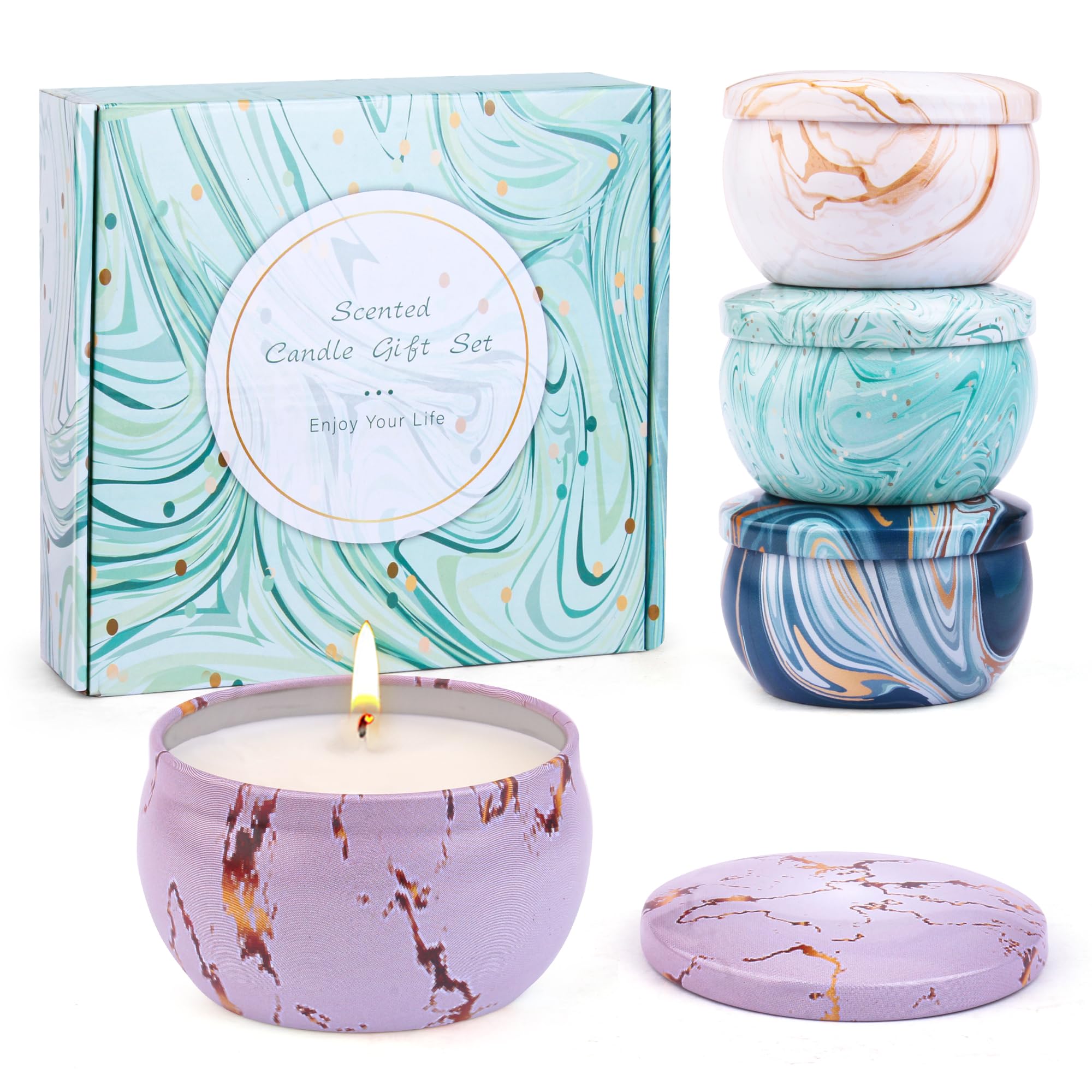 Christmas Candle Gifts - Scented Candles Gifts Set for Women, 4 Packs Aromatherapy Candles for Home Scented, 120H Long Burning Natural Soy Wax Candles Set for Birthday, Mother's Day, Valentine's Day