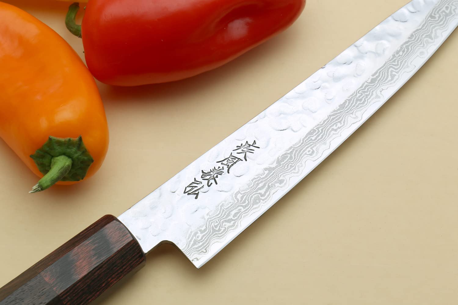 Yoshihiro 46 Layers Hammered Damascus Gyuto Chef Knife and Petty Utility Knife SET (Gyuto 8.25'' (210mm) & Petty 6'' (150mm), Rosewood Handle)