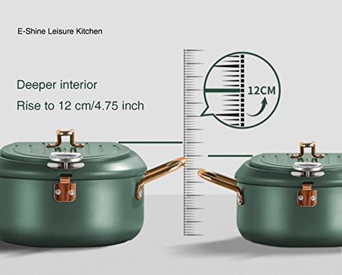 Deep Fryer Pot by E-Shine Leisure Kitchenware, Japanese Style Tempura Deep Fryer with Fahrenheit Thermometer, Small and Easy Clean, Vintage Green, DIAM. 9.5β