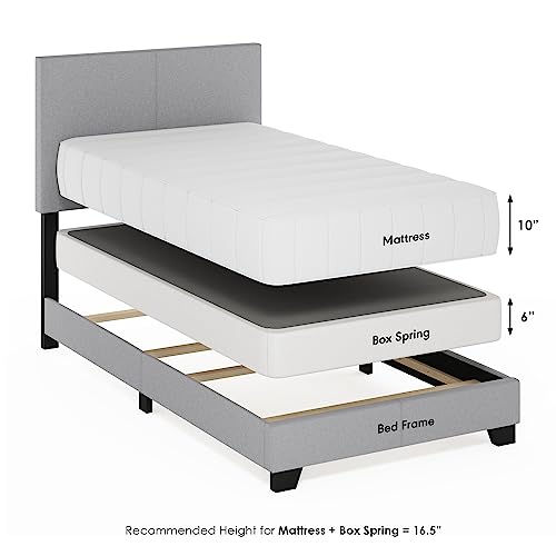 Furinno Pessac Fabric Upholstered Bed Frame with Wooden Slat Support, Twin, Glacier