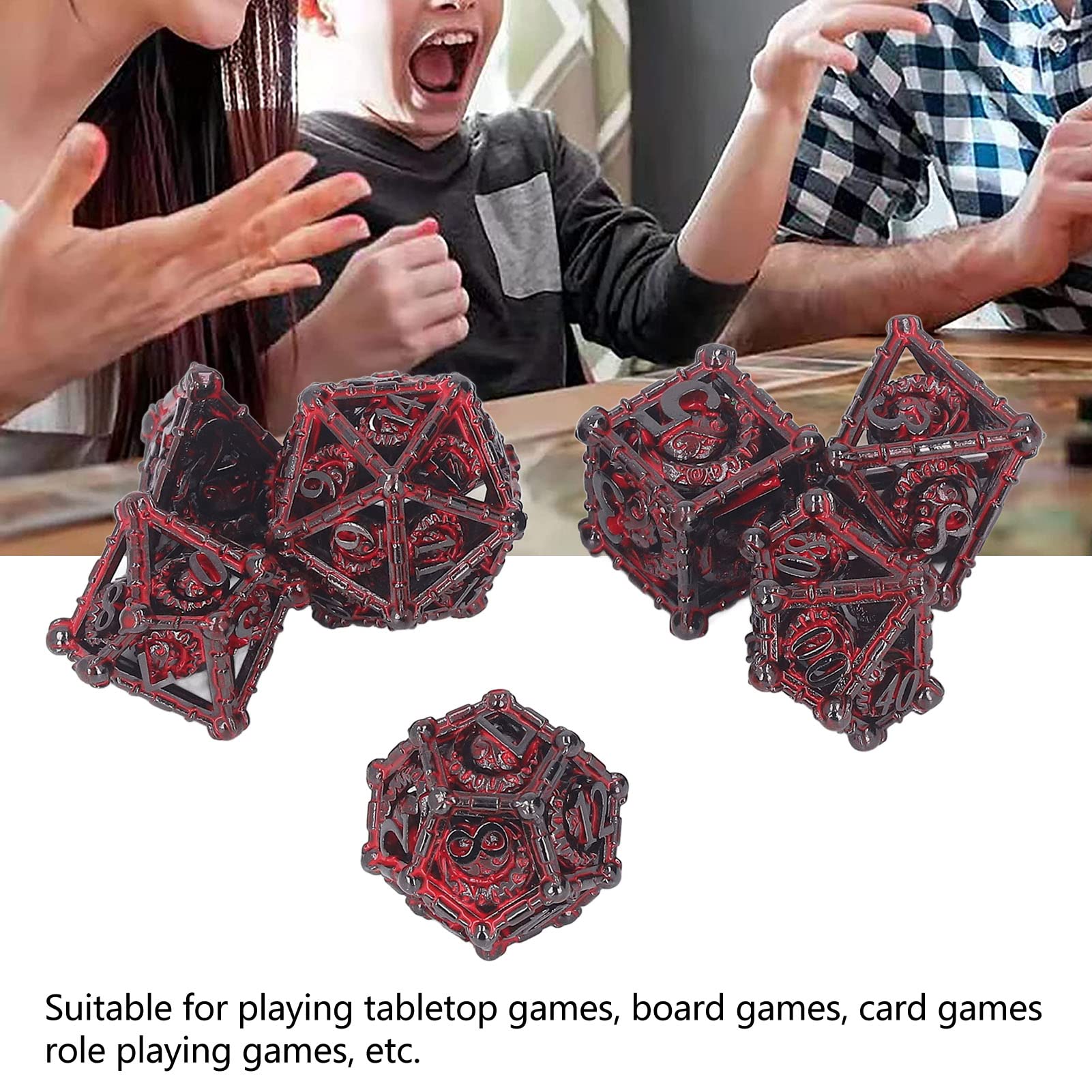 Asixxsix DND Dice, 7pcs Hollow Metal Polyhedral Dice Set Bloodstained D20 Classic Dragon and Dungeon Gaming Dice Games Set with Number for Table Board Games and Role Playing Game