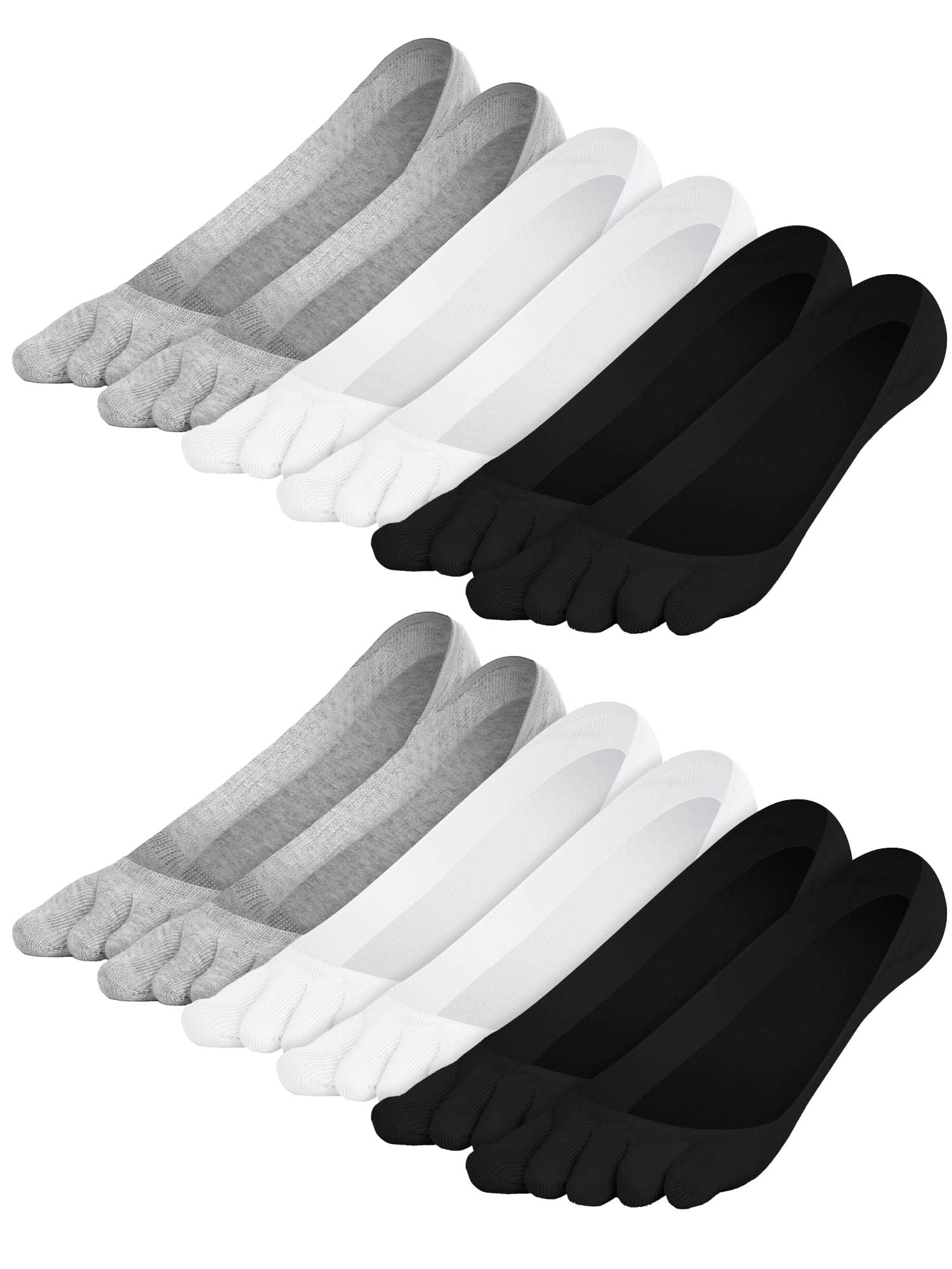 Bencailor 6 Pairs No Show Toe Socks Women Low Cut Toe Separator Socks Invisible Liner Boat Breathable Athletic Cotton Sock(Black, White, Gray)