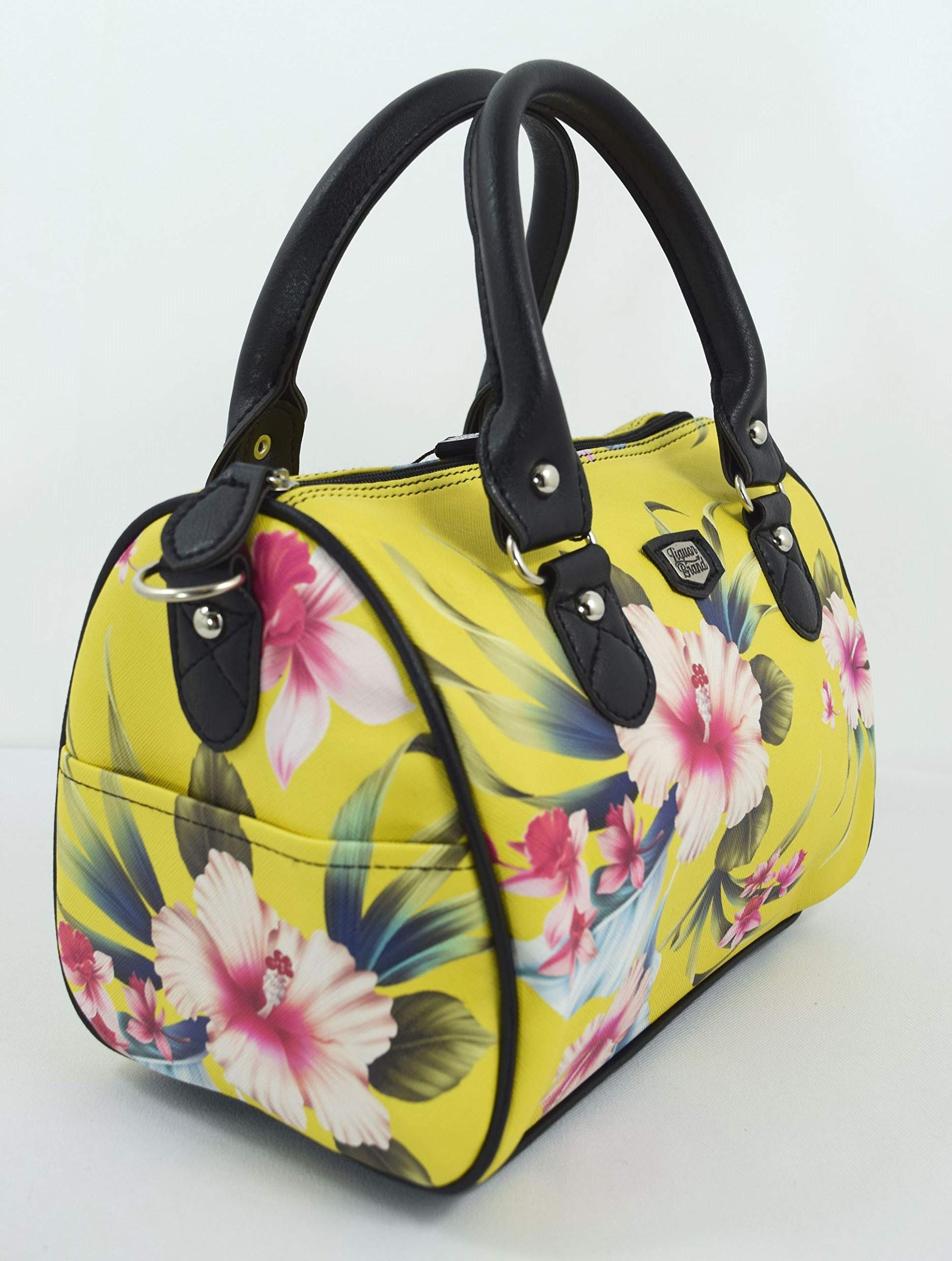 Liquor brand Aloha Hawaiian Luau Hawaiian hibiscus print Round Purse Handbag (Yellow)