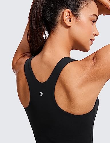 CRZ YOGA Butterluxe Womens Racerback High Neck Tank Top - with Built in Bra Workout Padded Yoga Athletic Camisole Black Small