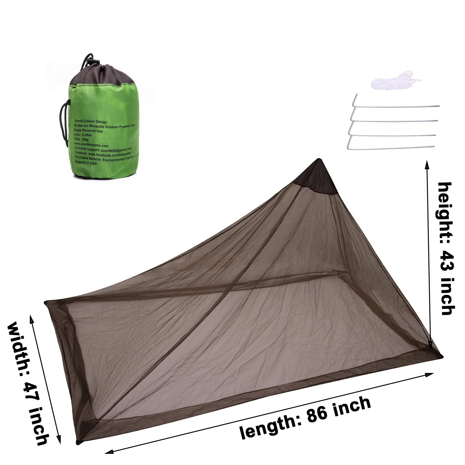 Aventik No-See-Um Camping Mosquito Net Bed Compact and Ultra-Light for Travel,Finest Holes Mesh 2000 Noseeum Netting for Camping and Hiking, Without Sleeping Mat (Single Brown Color, M)