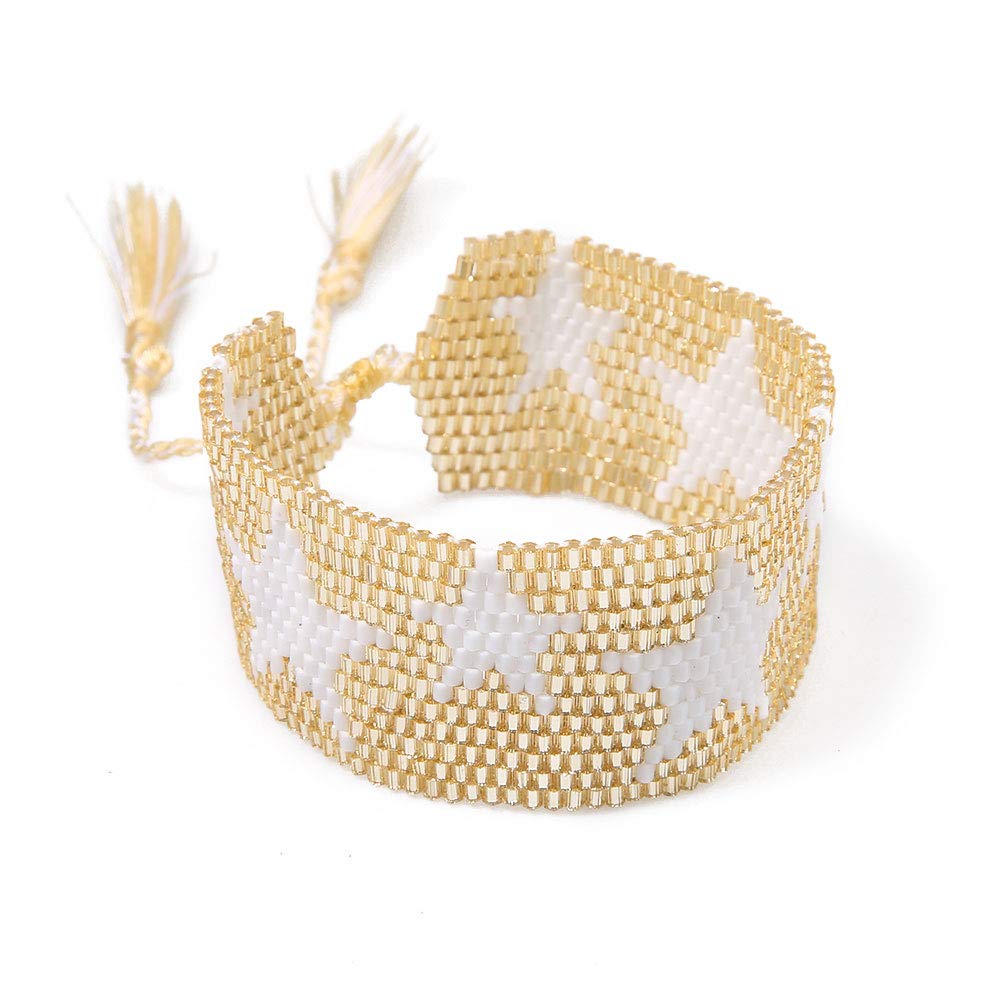 BALIBALI Handmade 100% Authentic Seed Beads Bracelet Woven Stars Statement Tassel Bangles Boho Jewelry for Women