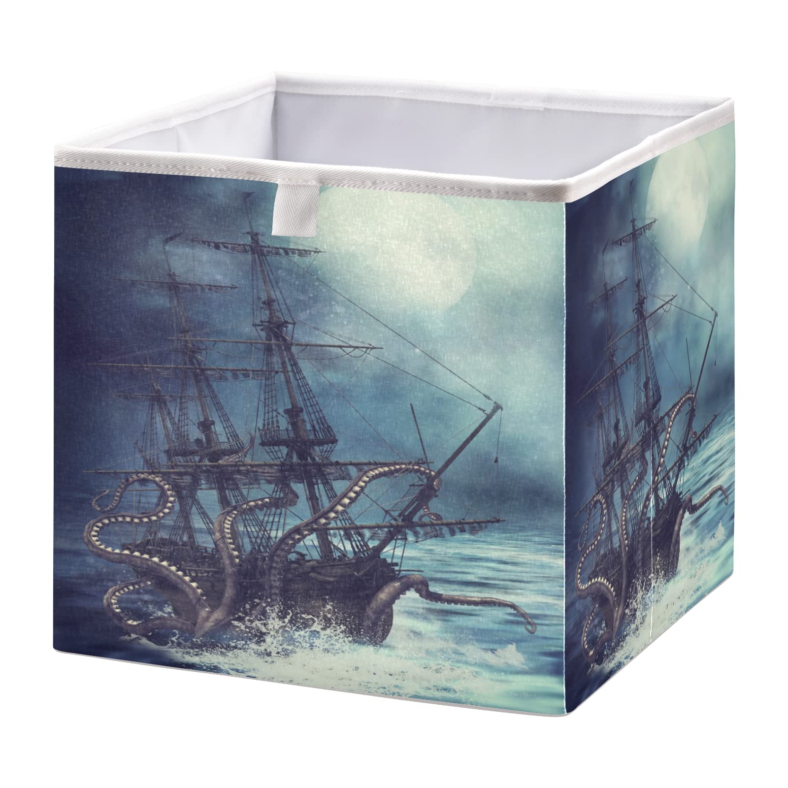 Blueangle Pirate Ship Cube Storage Bin, 11 x 11 x 11 in, Large Collapsible Organizer Storage Basket for Home Décor(413)