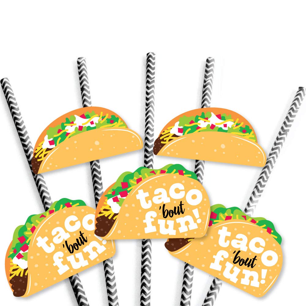 Big Dot of Happiness Taco ‘Bout Fun - Paper Straw Decor - Mexican Fiesta Striped Decorative Straws - Set of 24