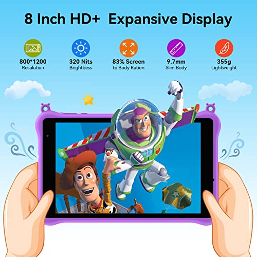 Blackview Tablet Kids, Android 12 Tablets for Toddlers, 5GB(3+2) RAM 64GB ROM 1TB TF, 5580mAh 1280 * 800 with Eyes Protection, Dual Speakers WiFi Tablet for Children, Purple