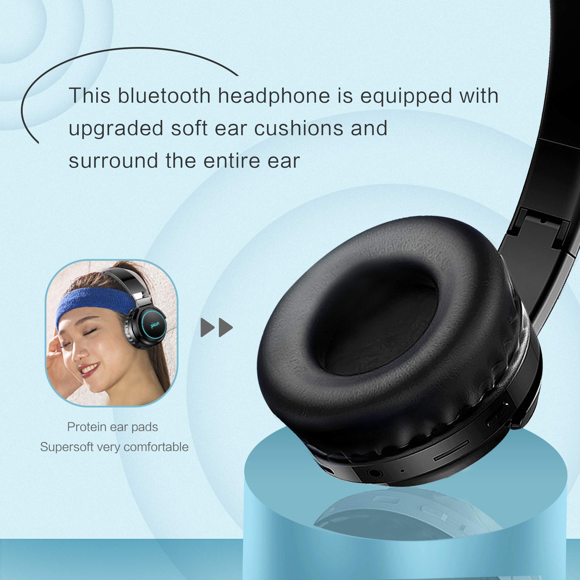 Bluetooth Headphone Wireless Over-Ear Headphone with Mic HiFi Stereo Headset Foldable Noise Cancelling Earphone Micro SD Comfortable Protein Earpads 80 H Playtime for Travel/Work(Black)