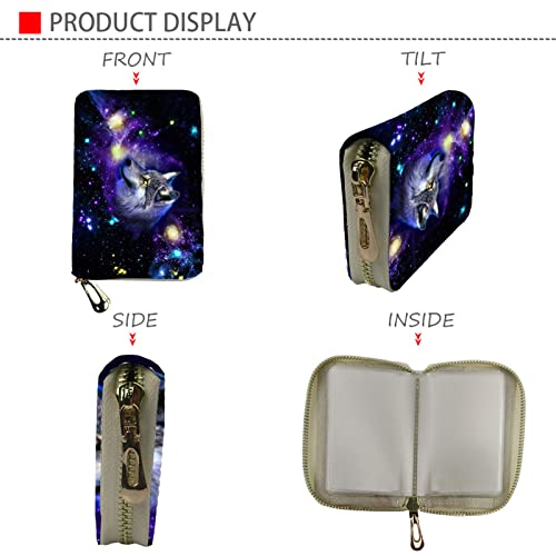 Horeset Galaxy Wolf Zipper Credit Card Wallet RFID Holder ID Card Window Security Travel Wallet PU Leather for Women Ladies Girls Men