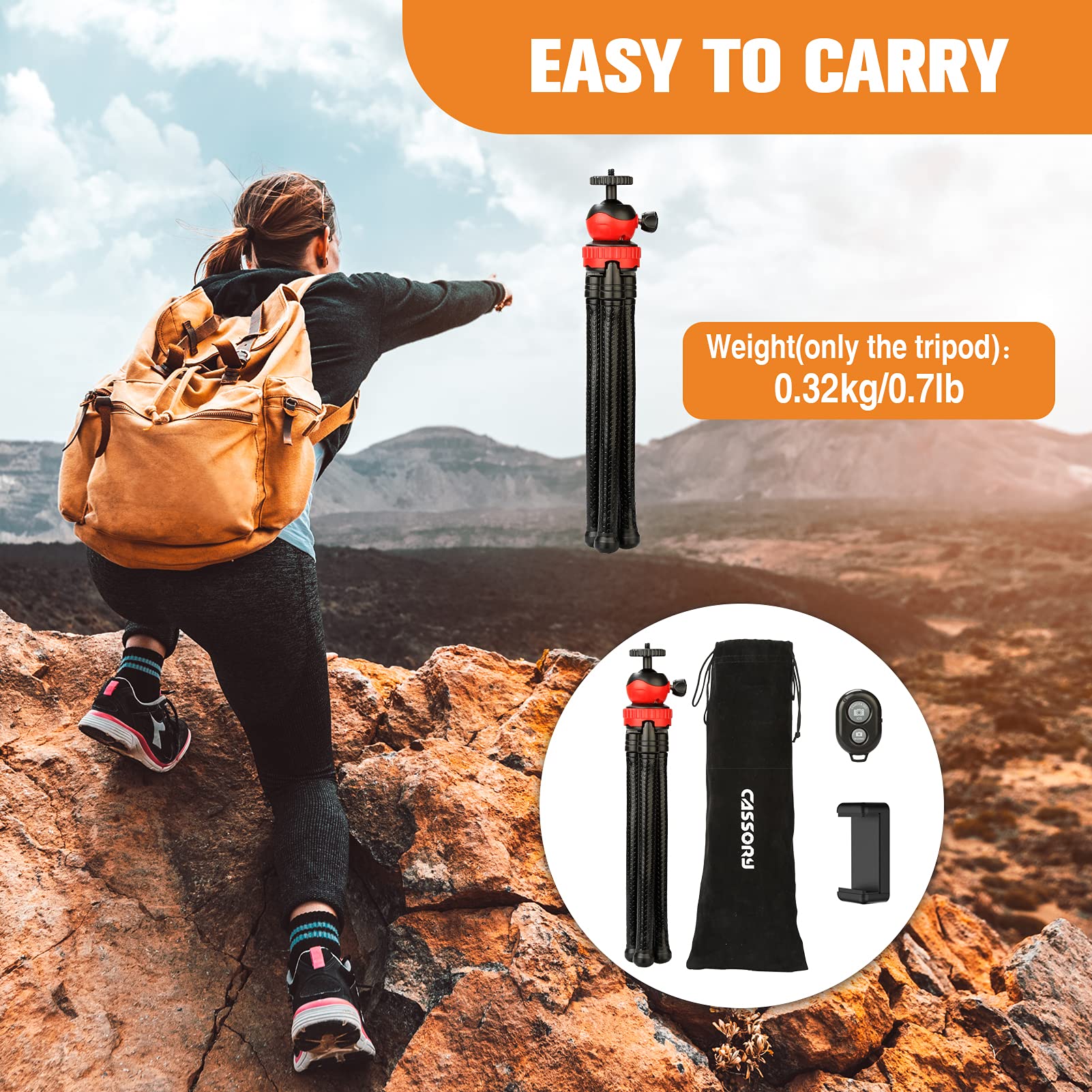 Bendable Tripod for iPhone, Mini Flexible Tripod, Bendy Tripod for Camera/DSLR/Gopro, Nikon/Canon Vlogging Tripod with Wireless Remote Control, Phone Clamp & Bendable Octopus Legs